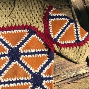 Vintage | Sweaters | Vintage 96s Crochet And Leather Patchwork Sweater ...